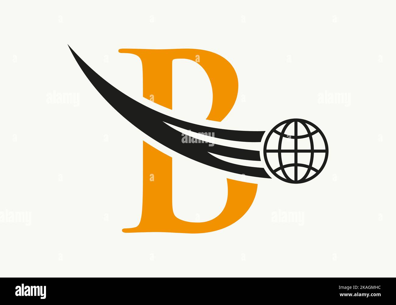 Letter B World Logo Concept With Moving Global Icon Vector Template ...