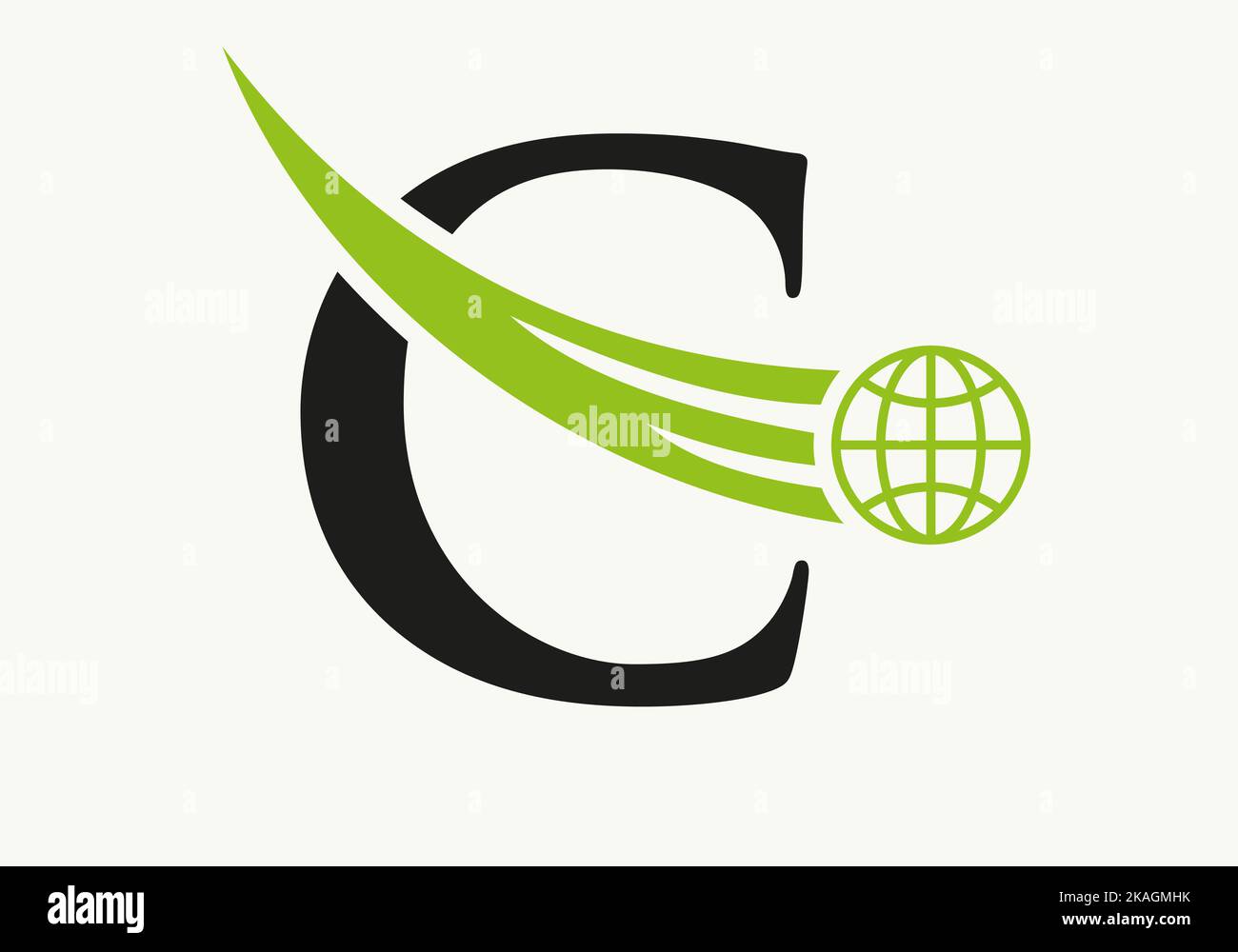 Letter C World Logo Concept With Moving Global Icon Vector Template ...