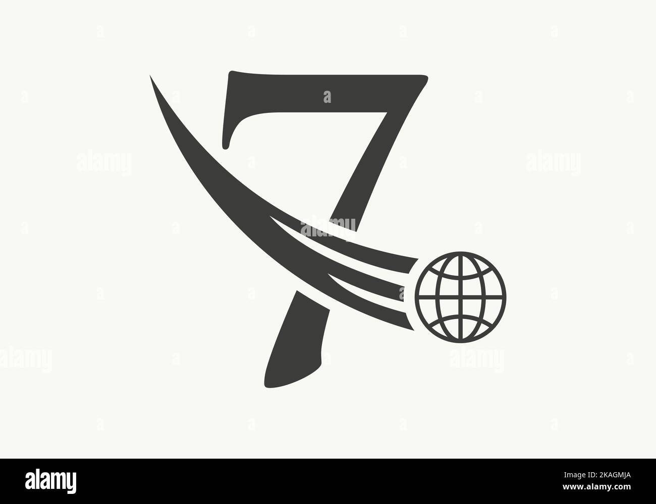 Letter 7 World Logo Concept With Moving Global Icon Vector Template ...