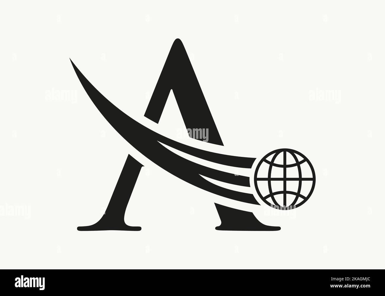 Letter A World Logo Concept With Moving Global Icon Vector Template ...