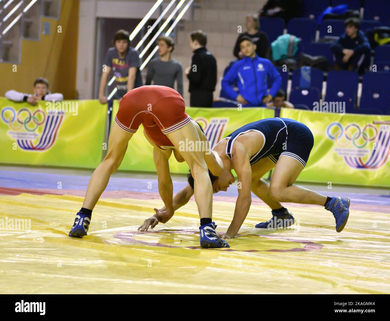 Orenburg, Russia - March 15-16, 2017: Young men compete in the sports ...