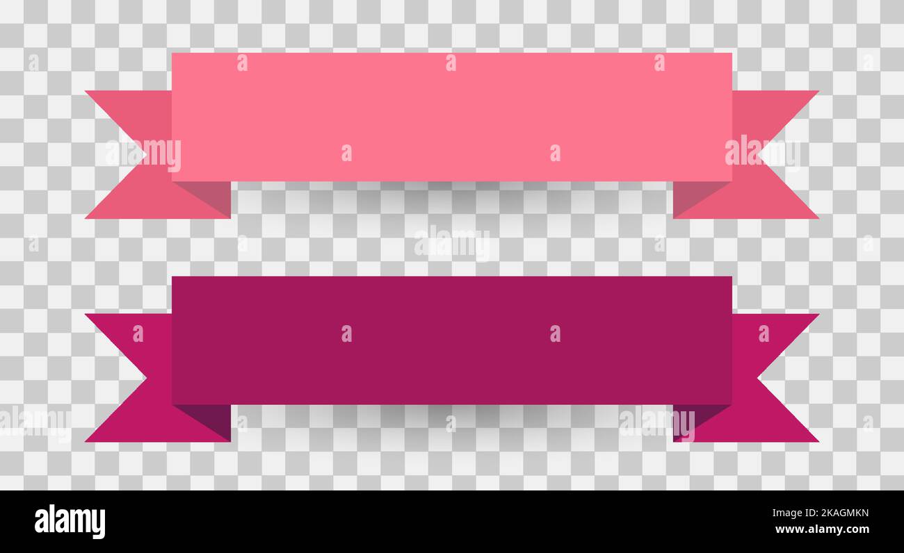 Pink and purple ribbon banners template with shadow. Flag shaped tips ...