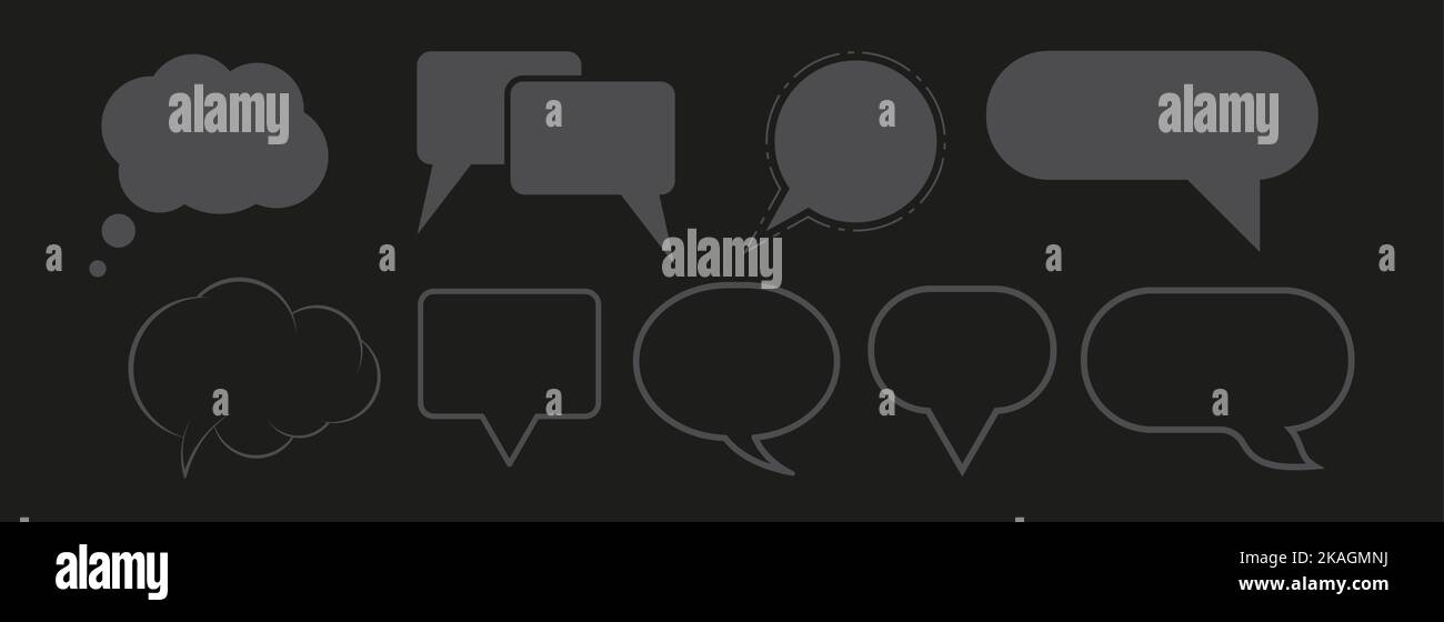 Nine different forms for dialogue and thoughts. Gray on black. Night ...