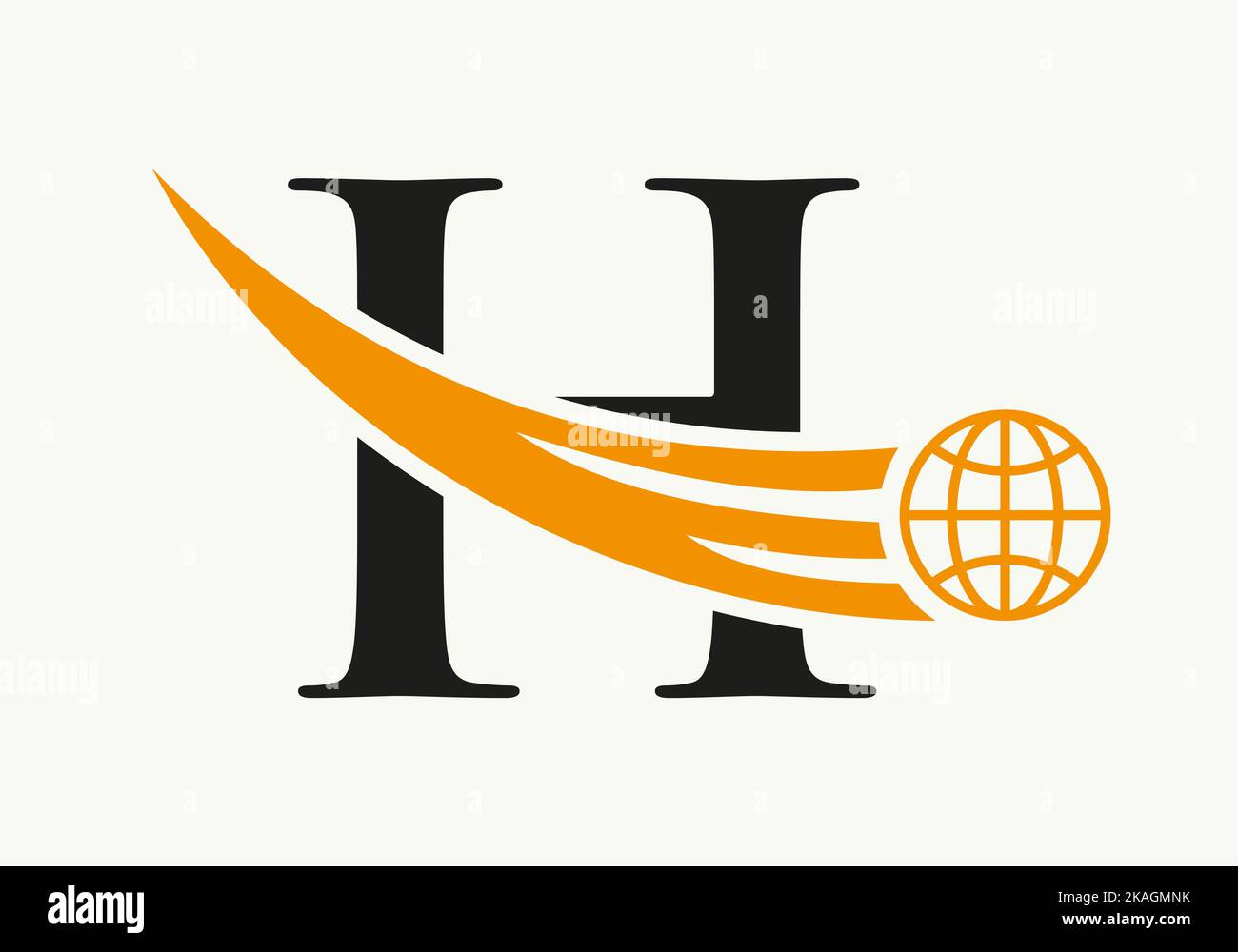 Letter H World Logo Concept With Moving Global Icon Vector Template ...