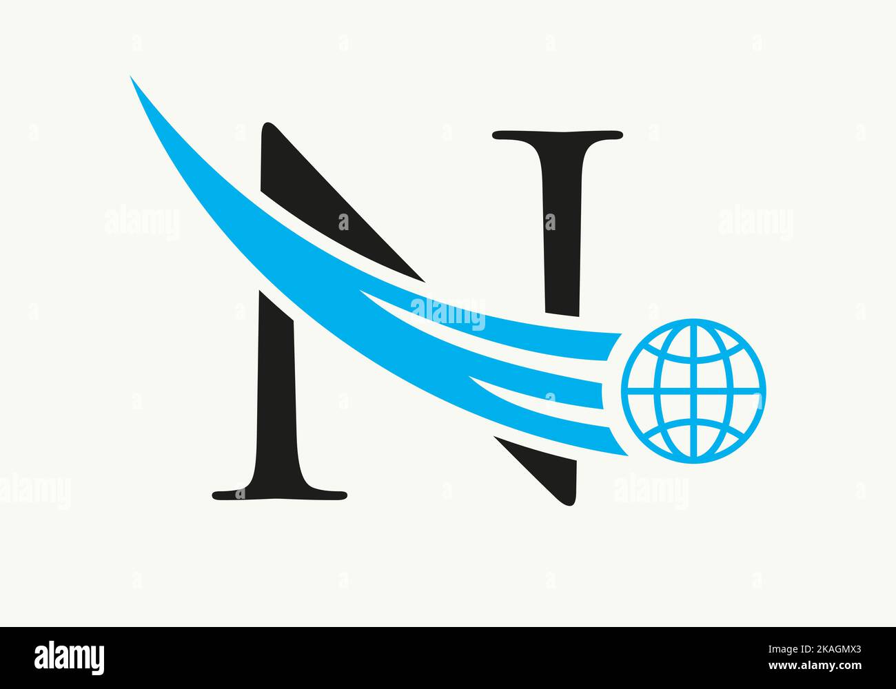 Letter N World Logo Concept With Moving Global Icon Vector Template ...