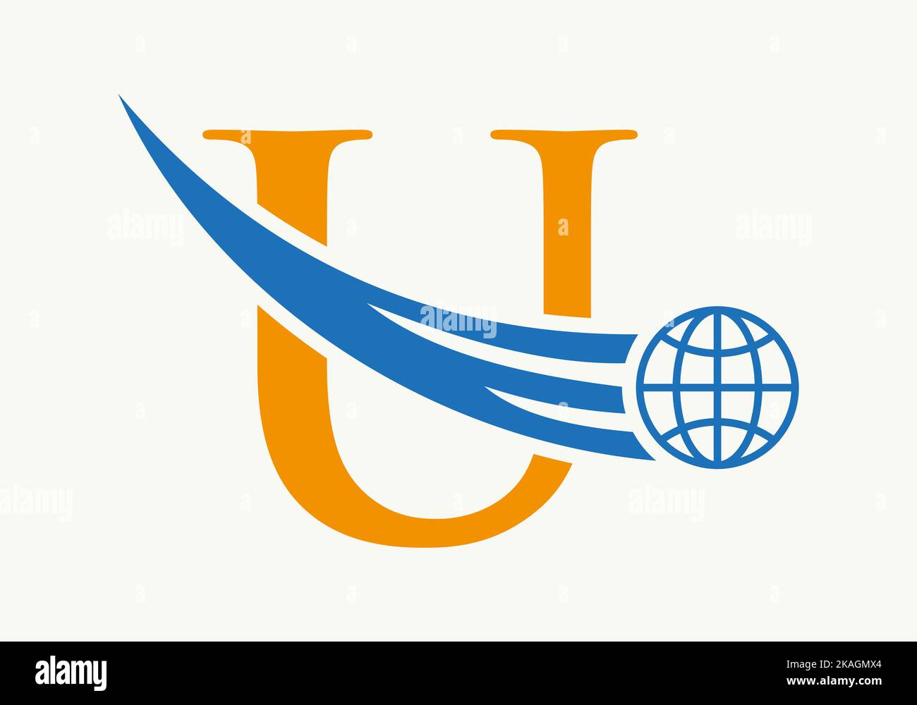Letter U World Logo Concept With Moving Global Icon Vector Template ...