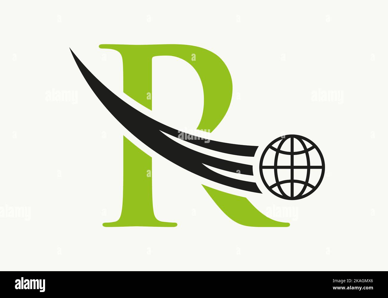 Letter R World Logo Concept With Moving Global Icon Vector Template ...