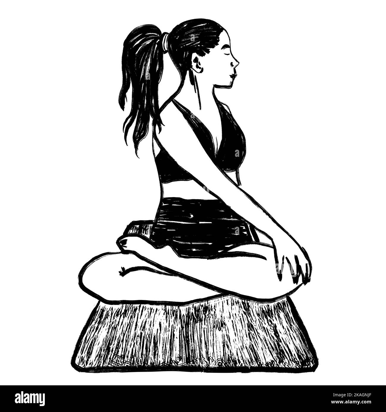 Young woman in yoga pose, pilates stretching training, female ponytail ...