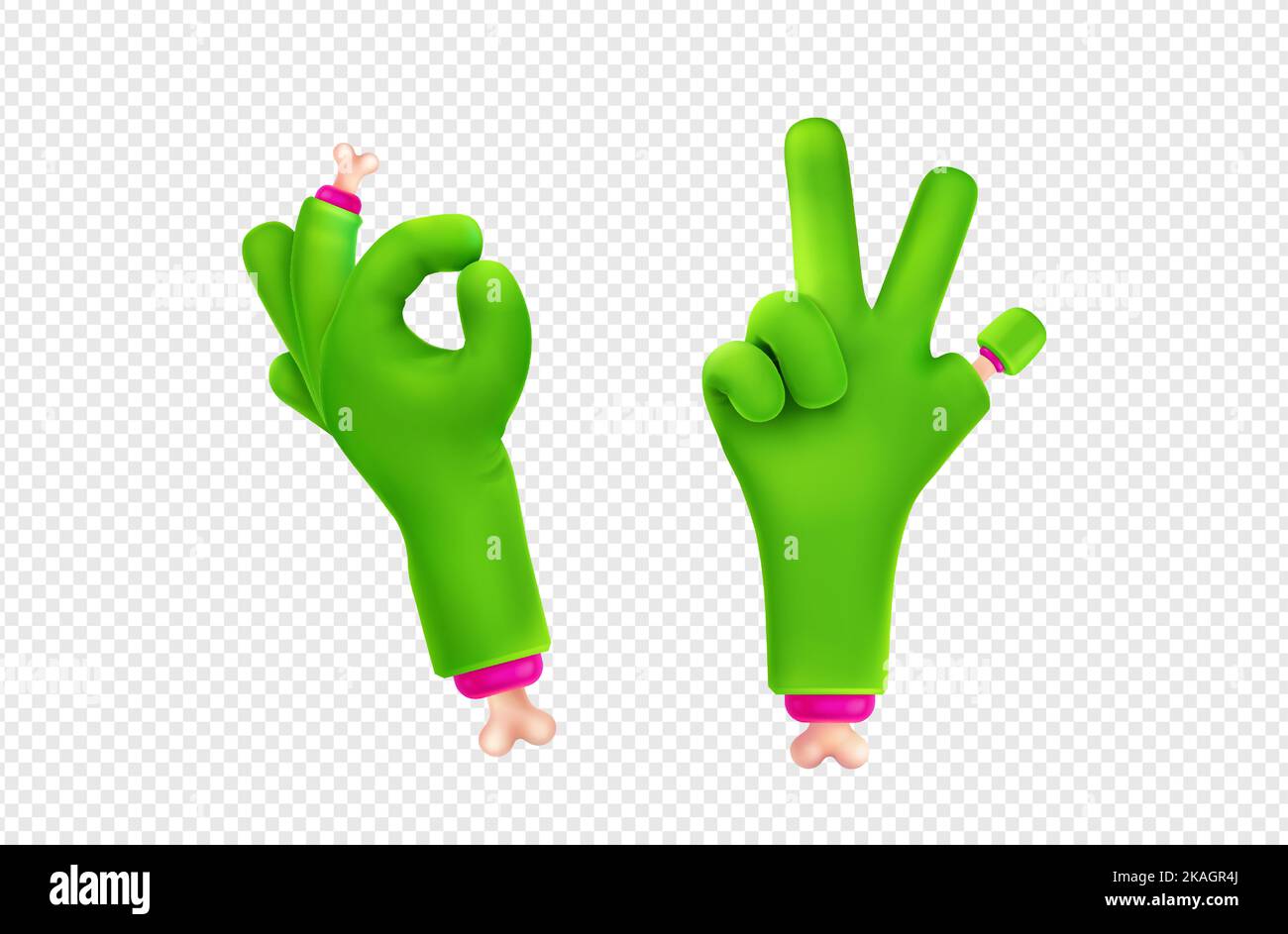 3D zombie hand showing ok and victory gestures. Vector illustration set ...