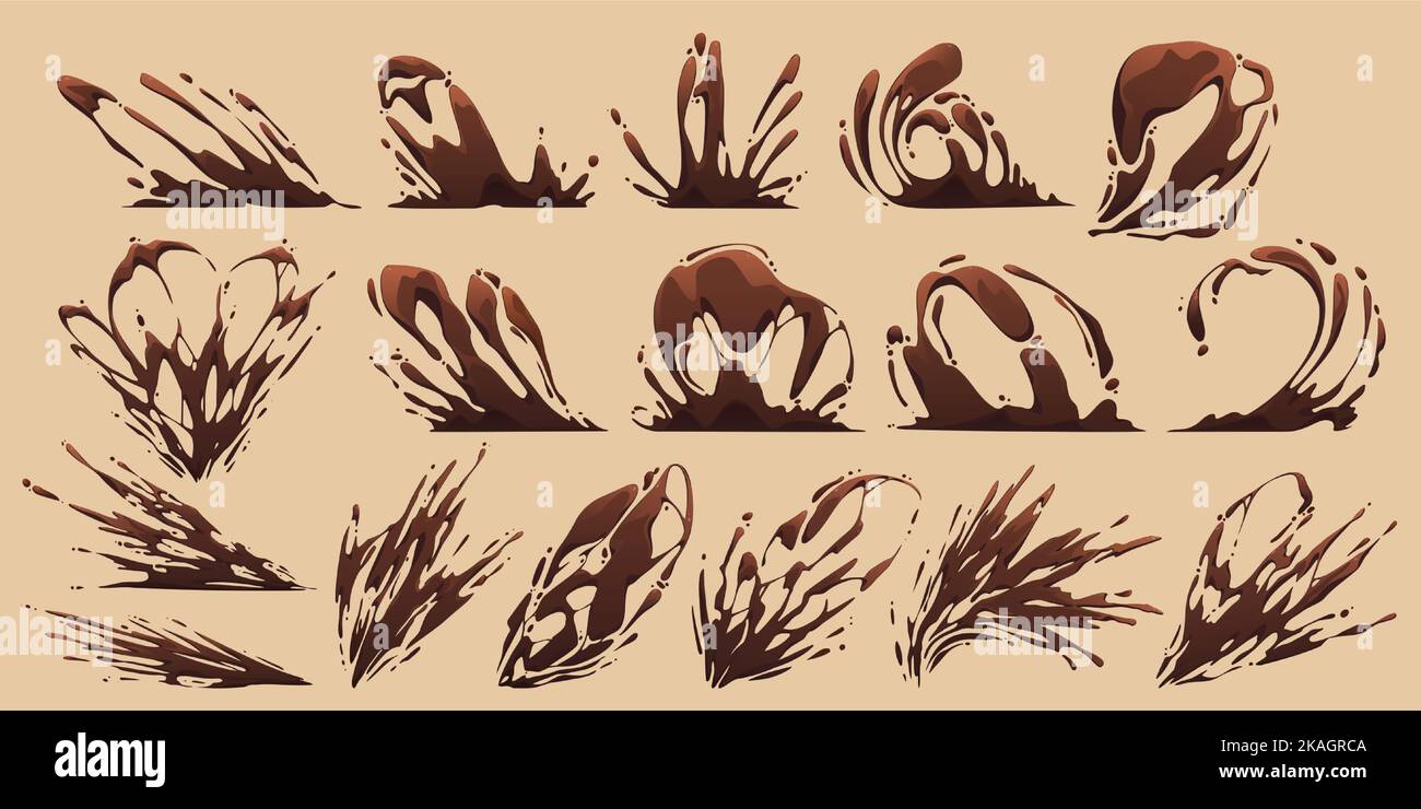 Chocolate splashes, swirls, hot liquid splatters vfx game effect ...