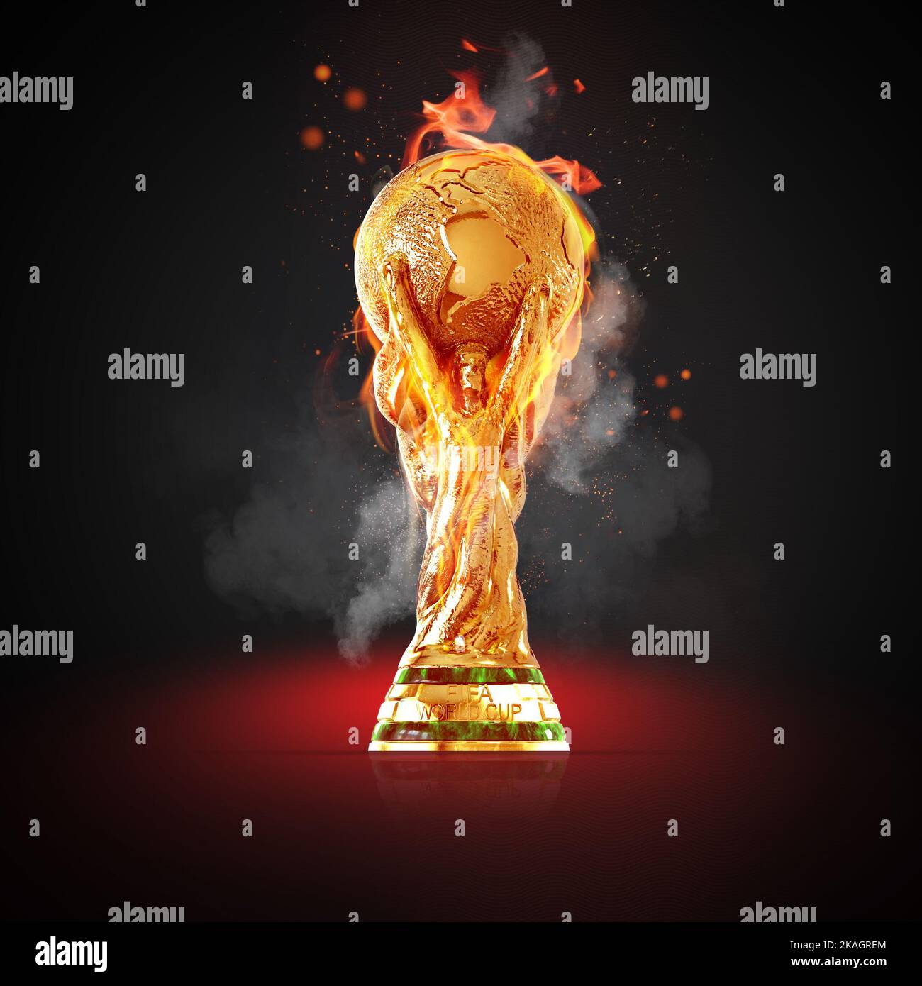 fire flame fifa trophy black background. 3d rendering illustration ...