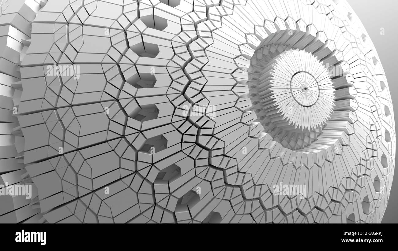 3D grayscale rendering of abstract object with intricate details ...