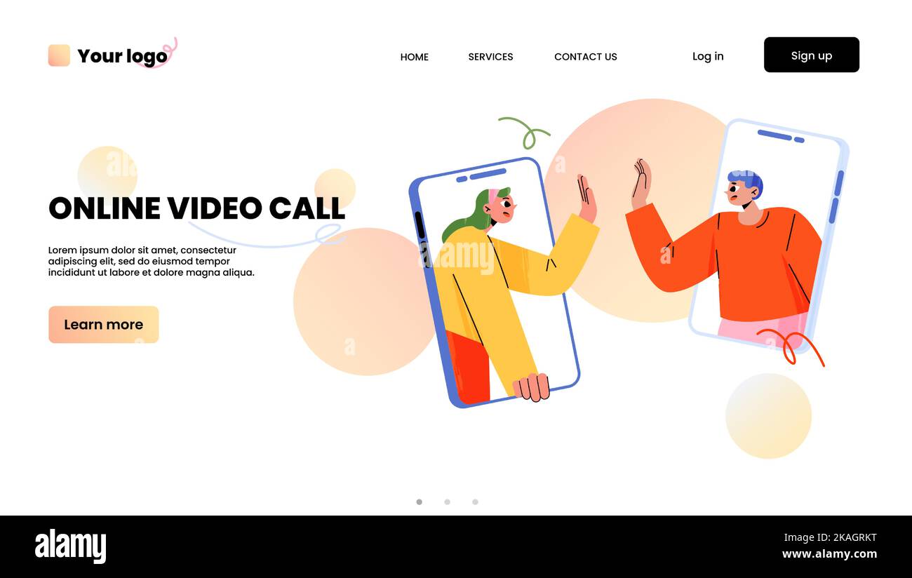 Online video call banner with man and woman on mobile phone screens ...