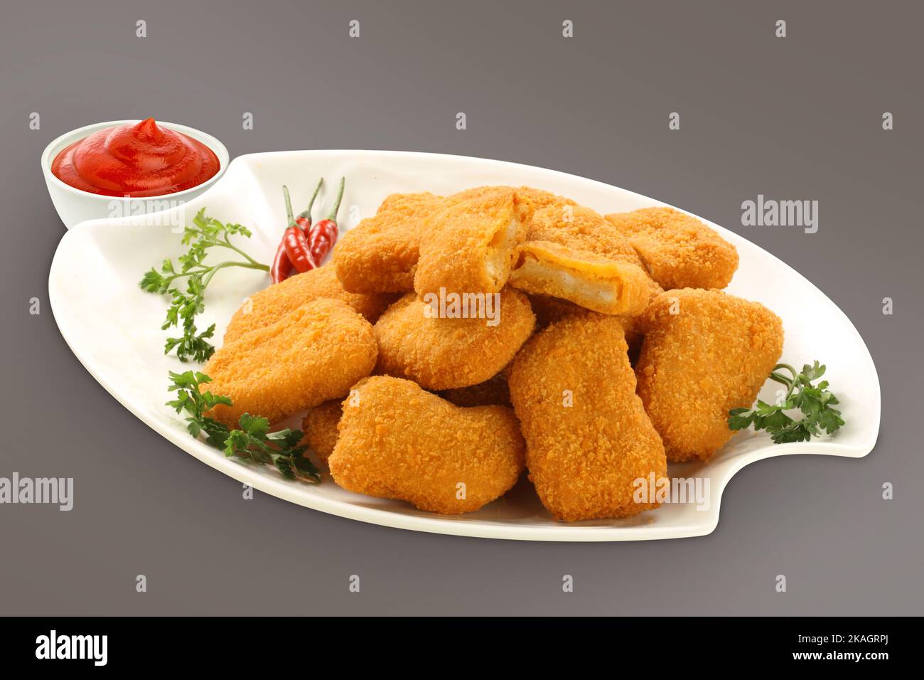 Fried chicken nuggets and sauce, isolated on light gray Stock Photo - Alamy