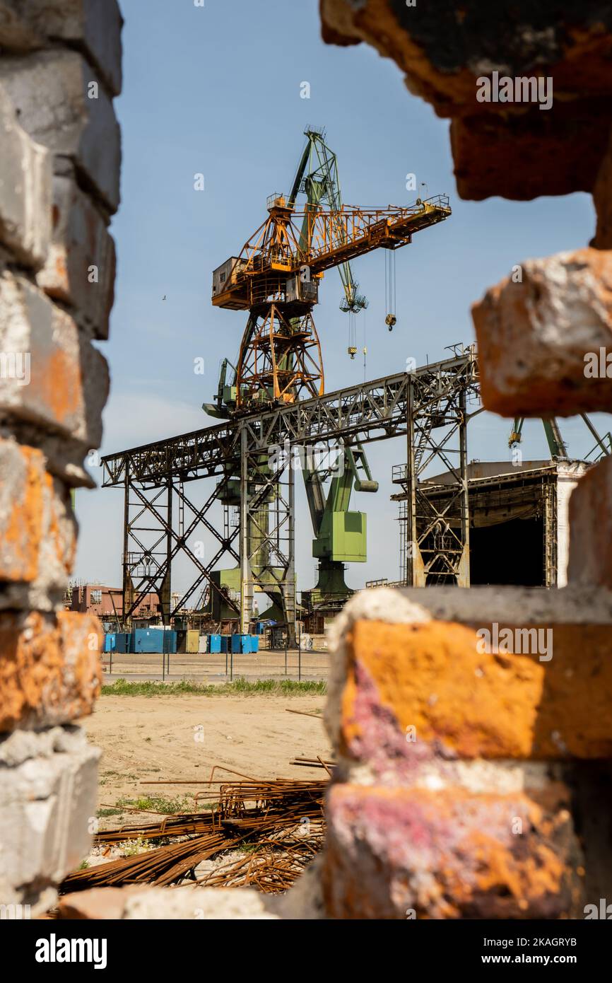 Industrial building at the Gdansk Shipyard, former Lenin Shipyard ...