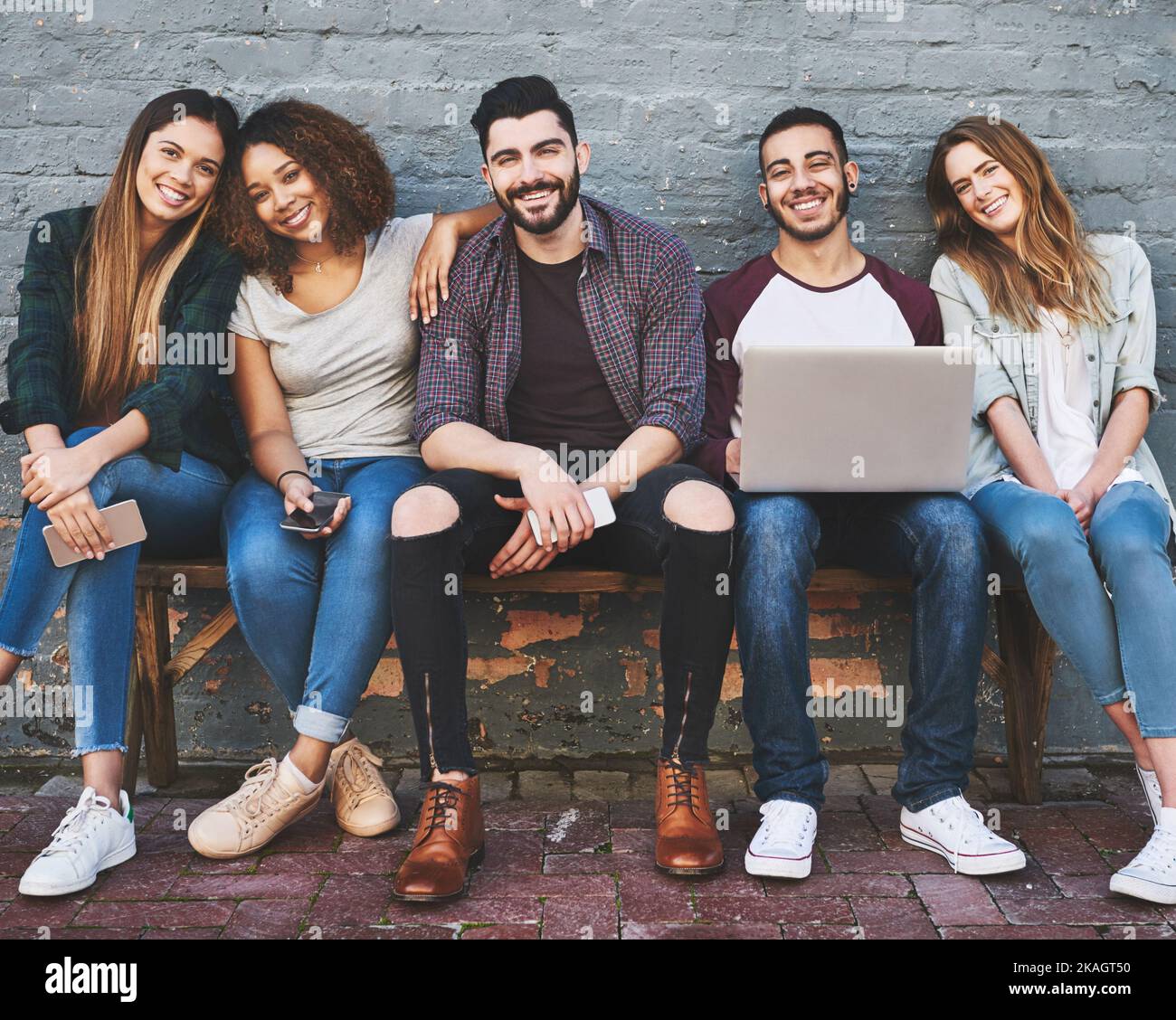 Our favorite hotspot for hanging out. Portrait of a group of young ...