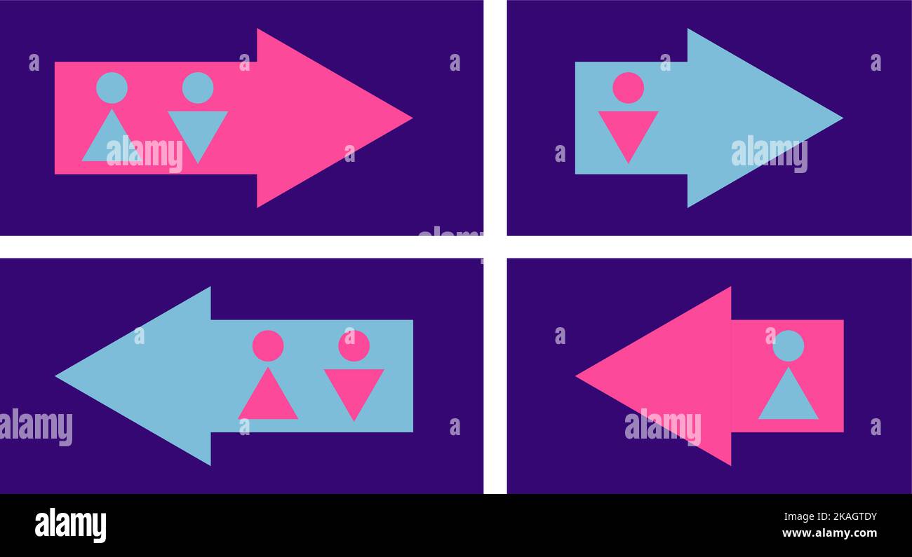 Toilet sign, male female, direction arrow, vector flat style, punchy ...