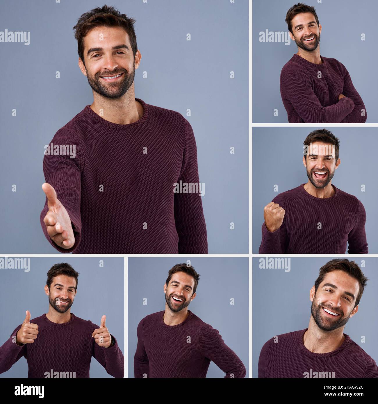 So many different moods. Composite shot of a young man expressing different types of facial ...