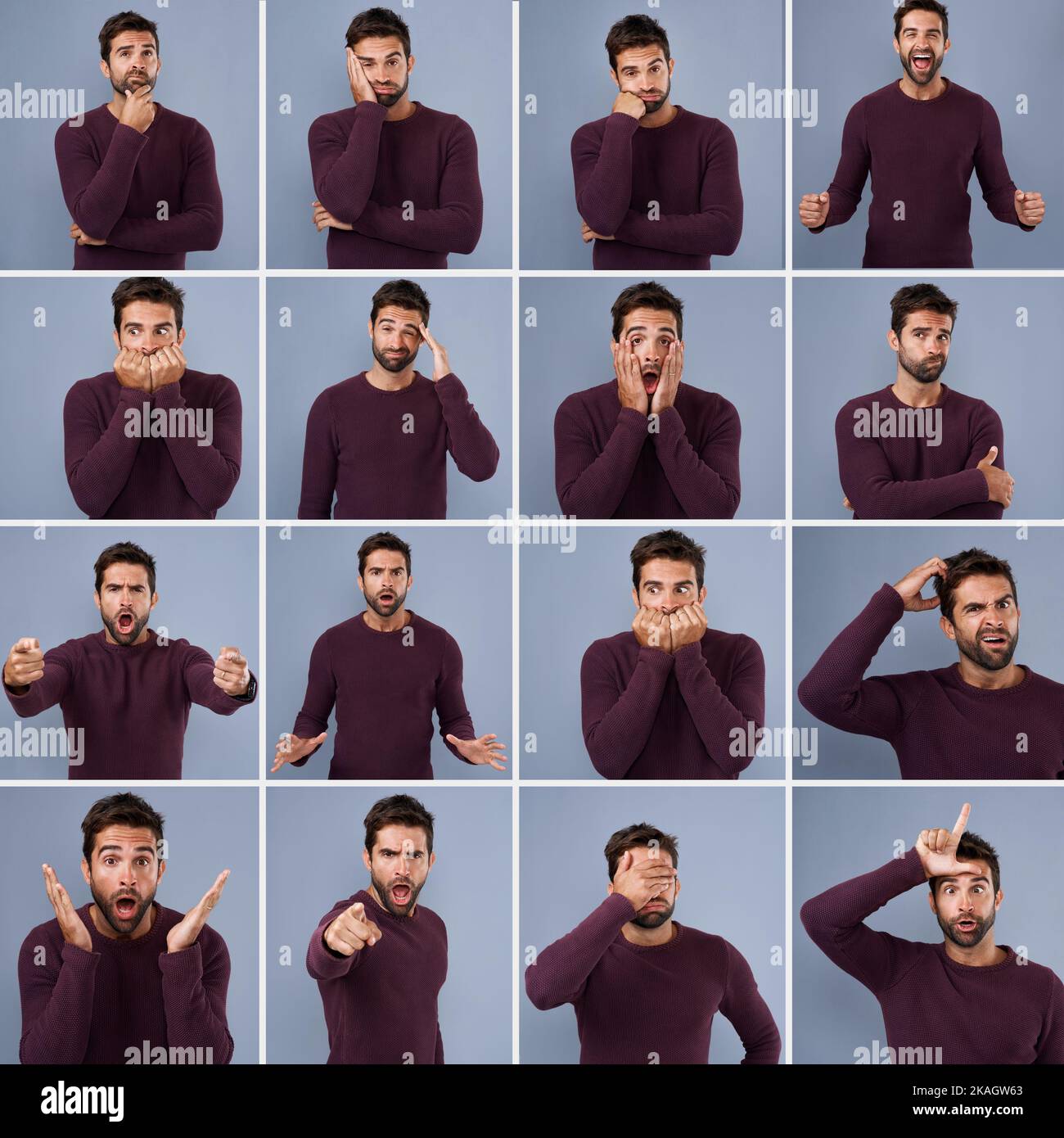 Every facial expression has a meaning. Composite shot of a young man ...