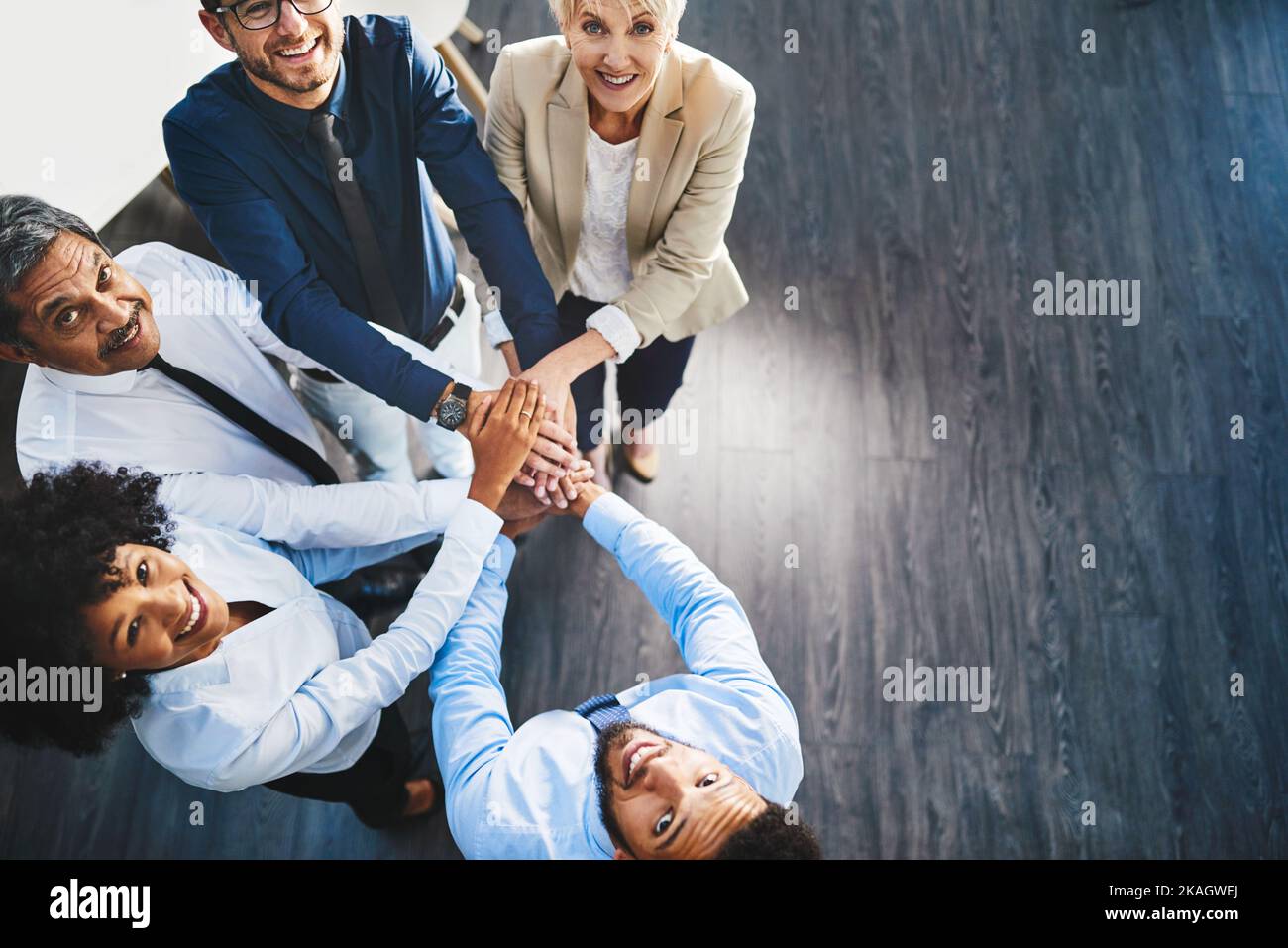We empower each other. Portrait of a group of businesspeople joining ...