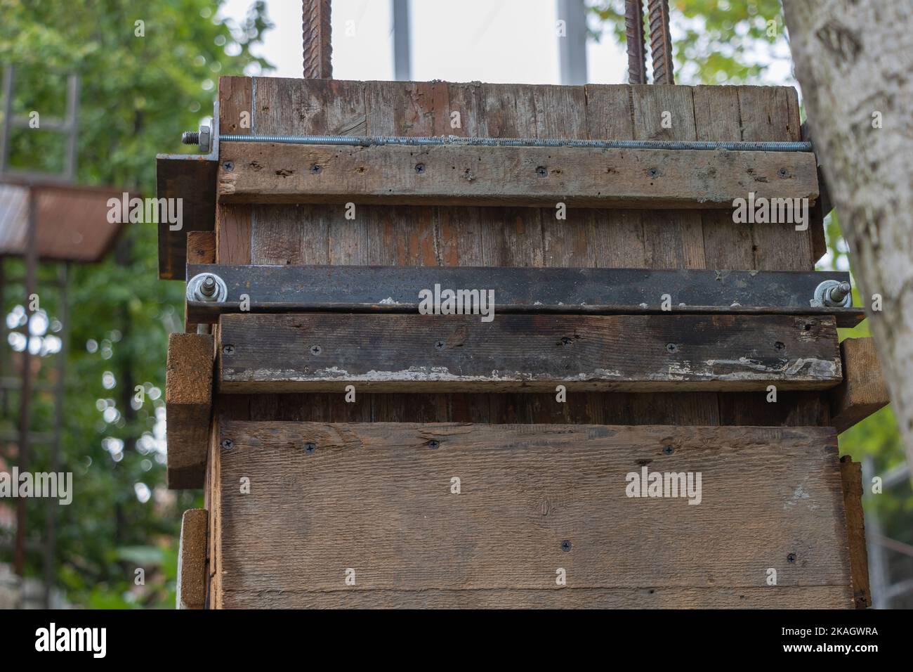 In the process of building the concrete column - wooden formwork is ...