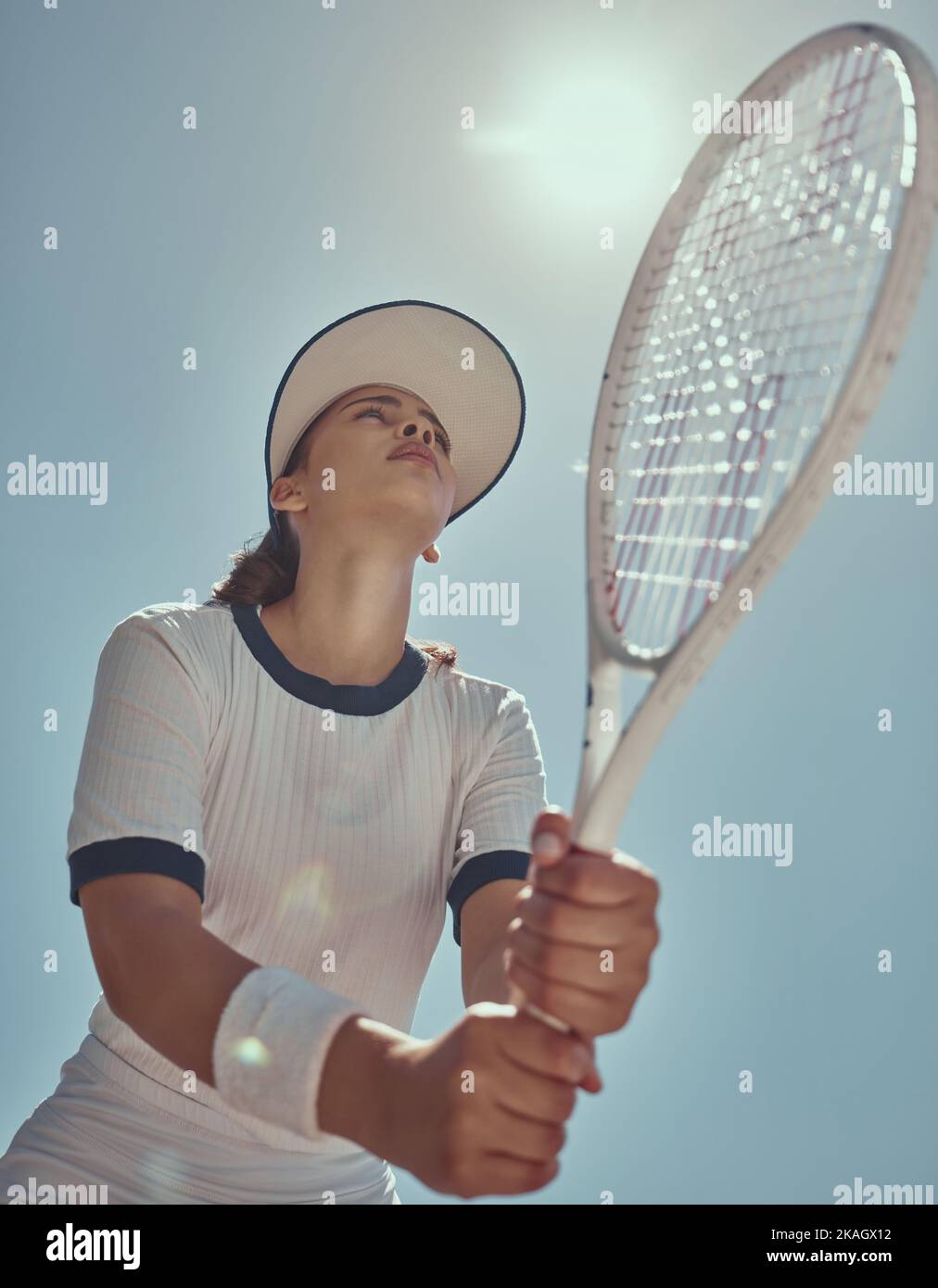 Professional tennis player, fitness and woman athlete playing sports ...