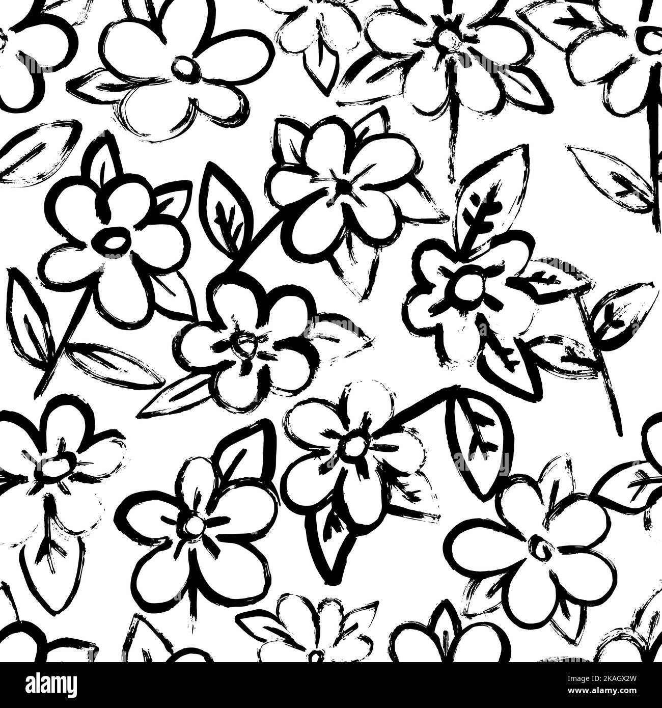 Dry Brush Flower Seamless Pattern. Hand Drawn Artwork Background Stock ...