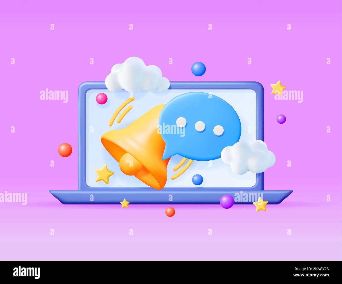 3D Notification Popup with Bell in Laptop Stock Vector Image & Art - Alamy