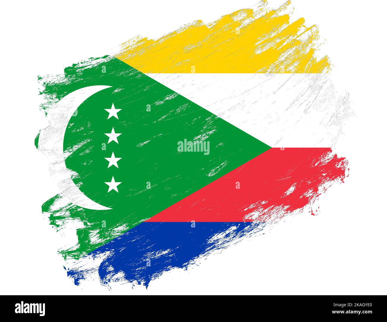 Comoros flag painted on a grunge brush stroke white background Stock ...