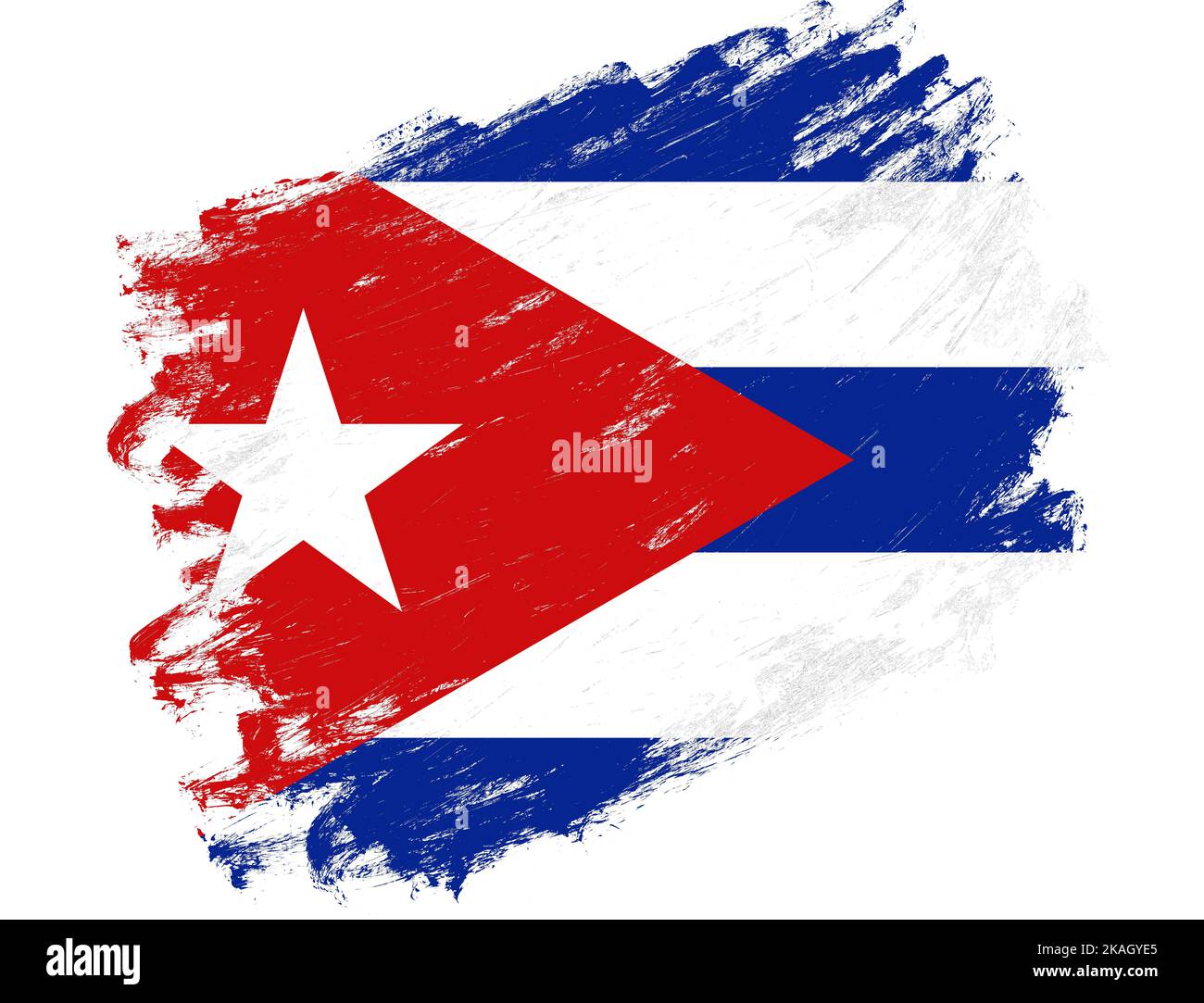 Cuba flag painted on a grunge brush stroke white background Stock Photo ...