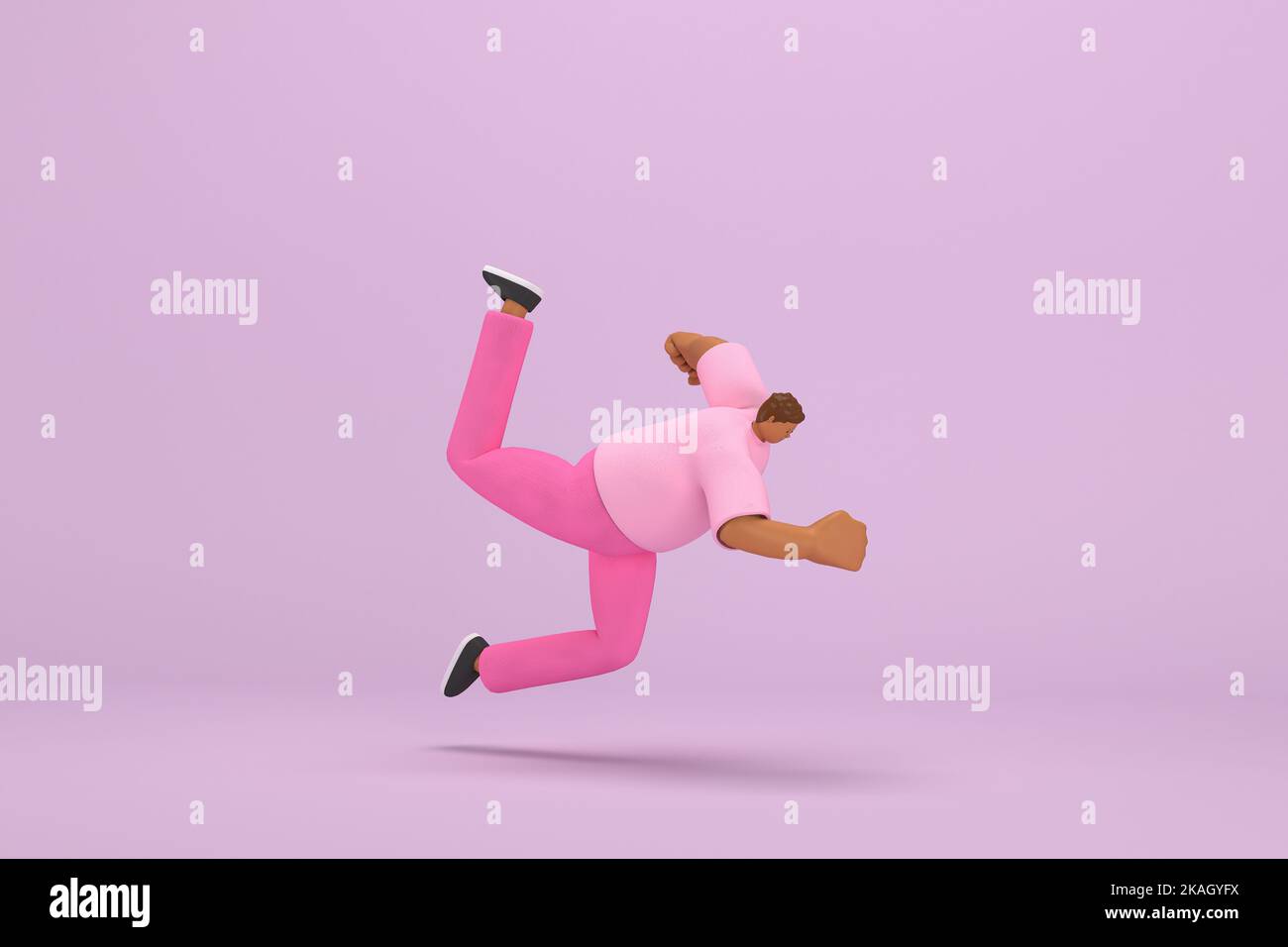 The black man with pink clothes. He is falling down. 3d illustrator of ...