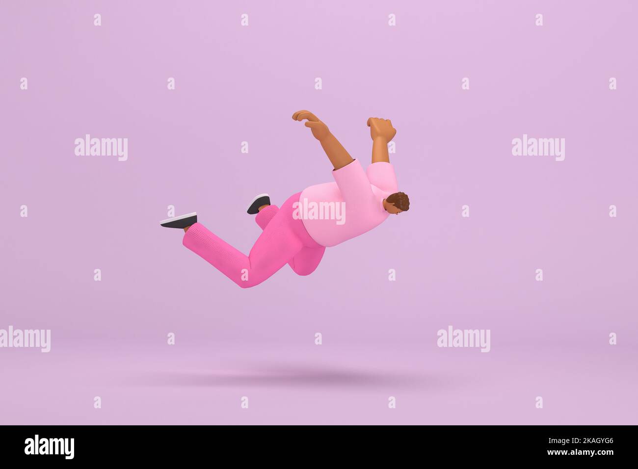 The black man with pink clothes. He is falling down. 3d illustrator of ...