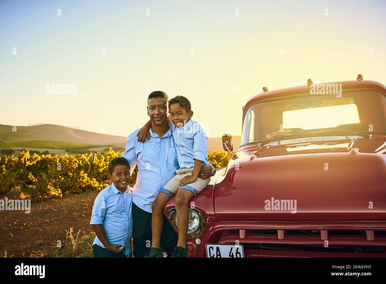 Relaxing with the sun on our back. a cheerful father spending quality ...