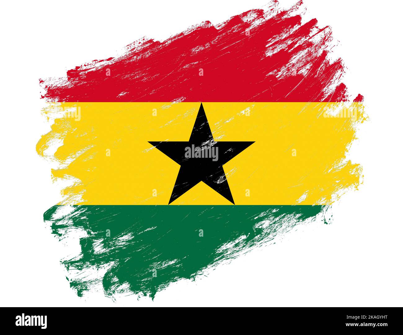 Ghana flag painted on a grunge brush stroke white background Stock ...