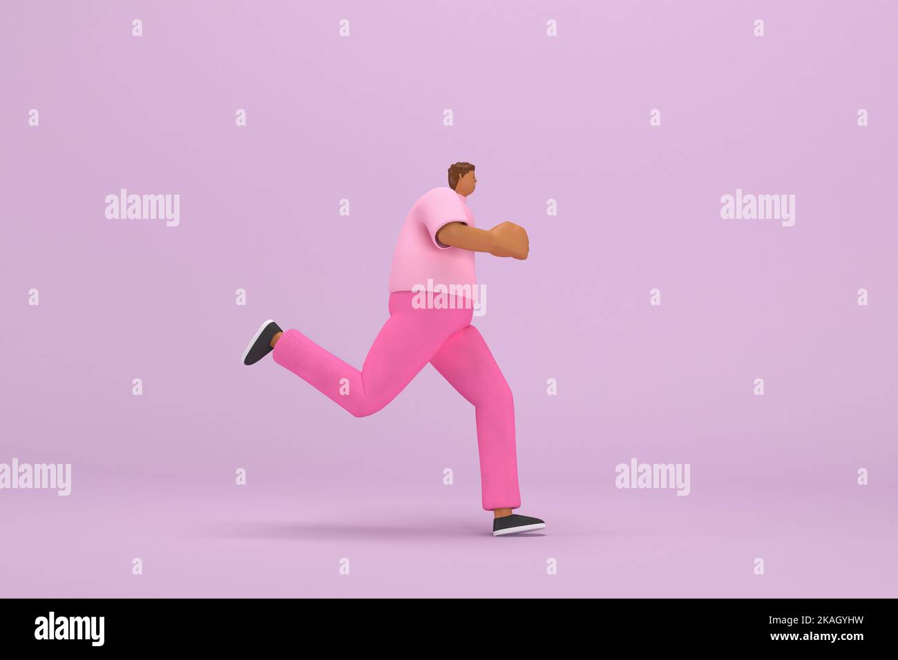 The black man with pink clothes. He is running. 3d illustrator of ...