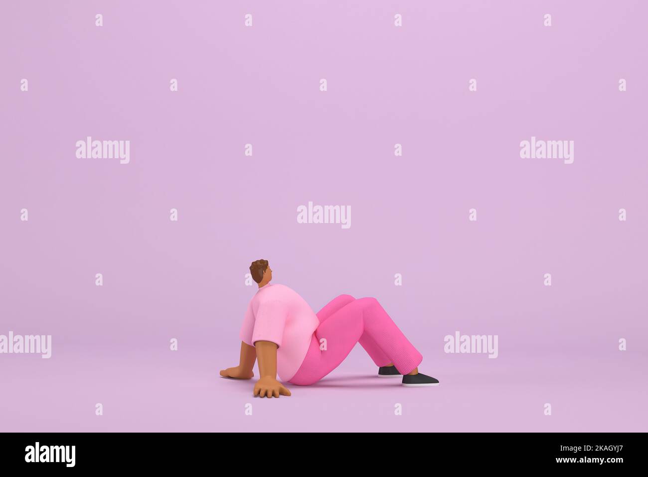 The black man with pink clothes. He is sit down. 3d illustrator of ...