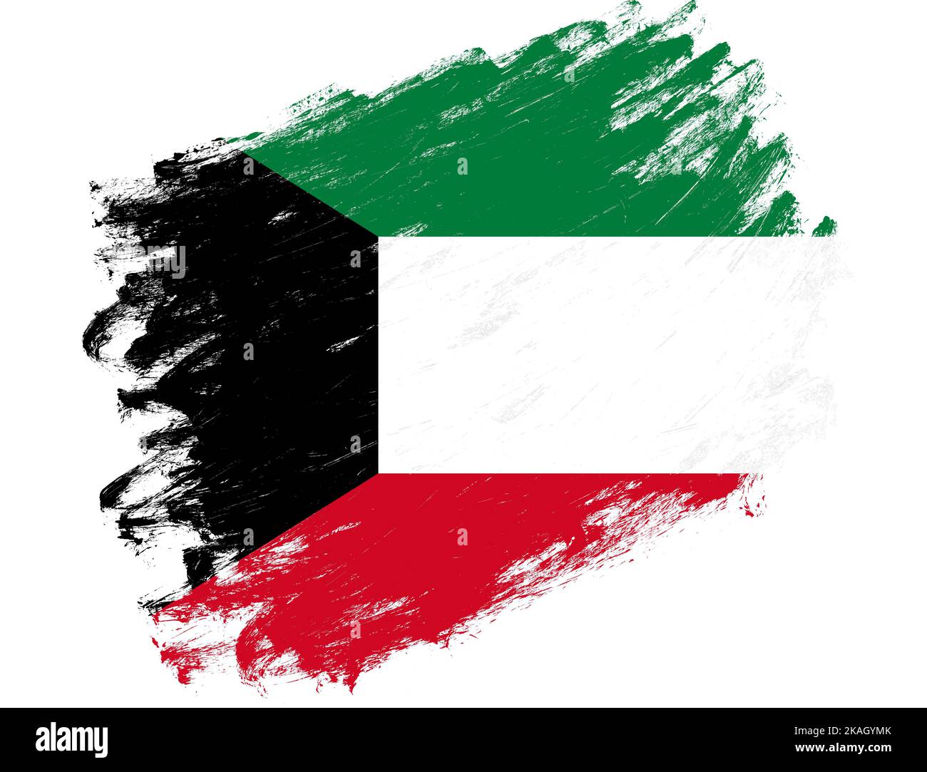 Kuwait flag painted on a grunge brush stroke white background Stock ...