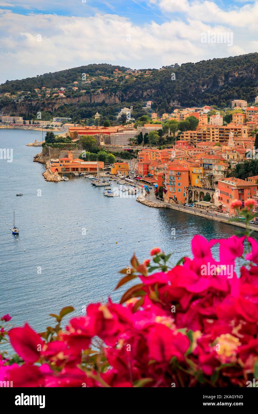 Aerial view of French Riviera coast with Villefranche sur Mer ...