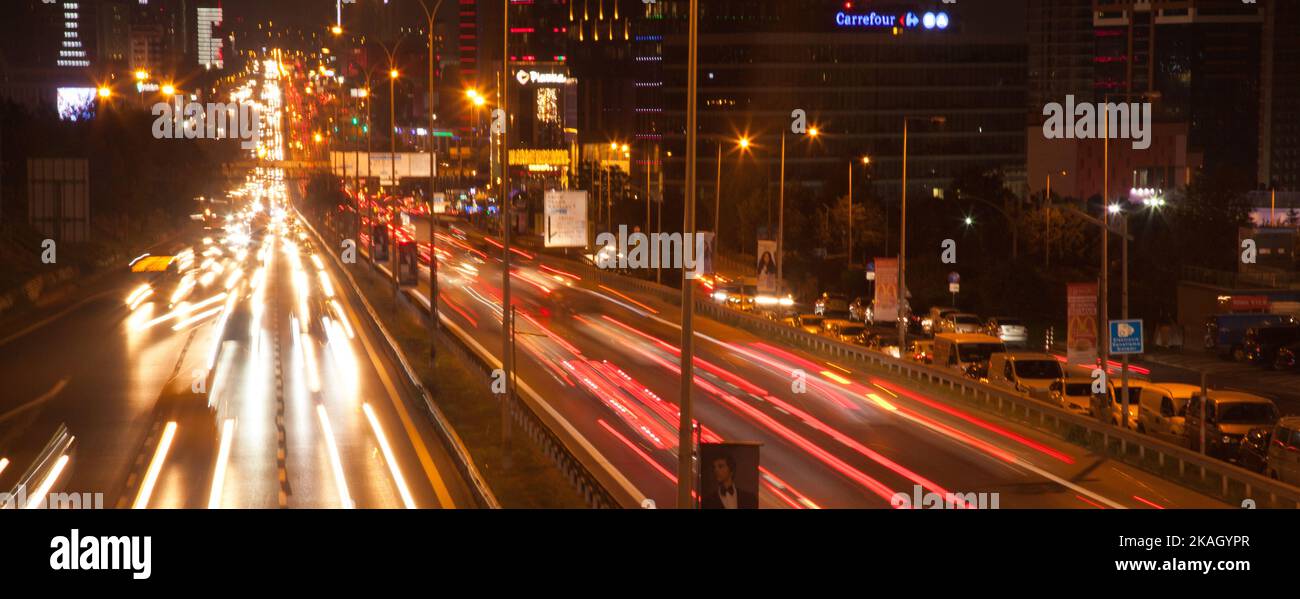 Istanbul Turkey D 100 highway Maltepe Esenkent stop congested evening ...