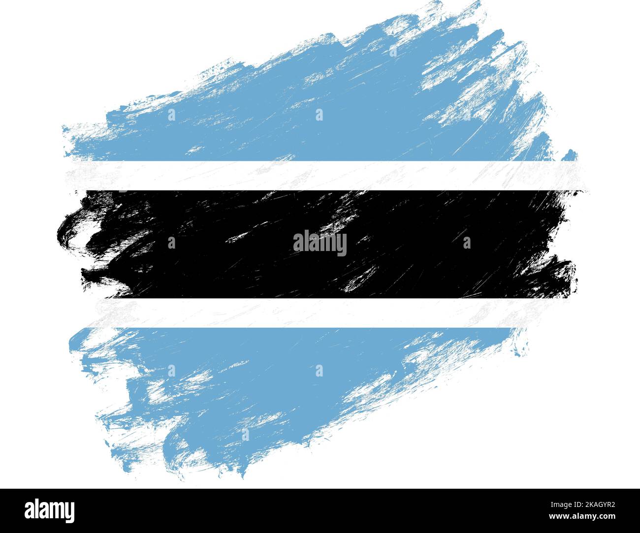 Botswana flag painted on a grunge brush stroke white background Stock ...