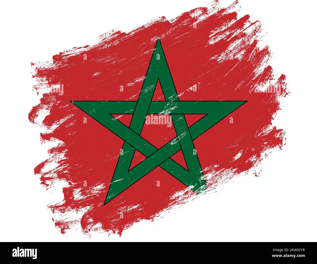 Morocco flag painted on a grunge brush stroke white background Stock ...