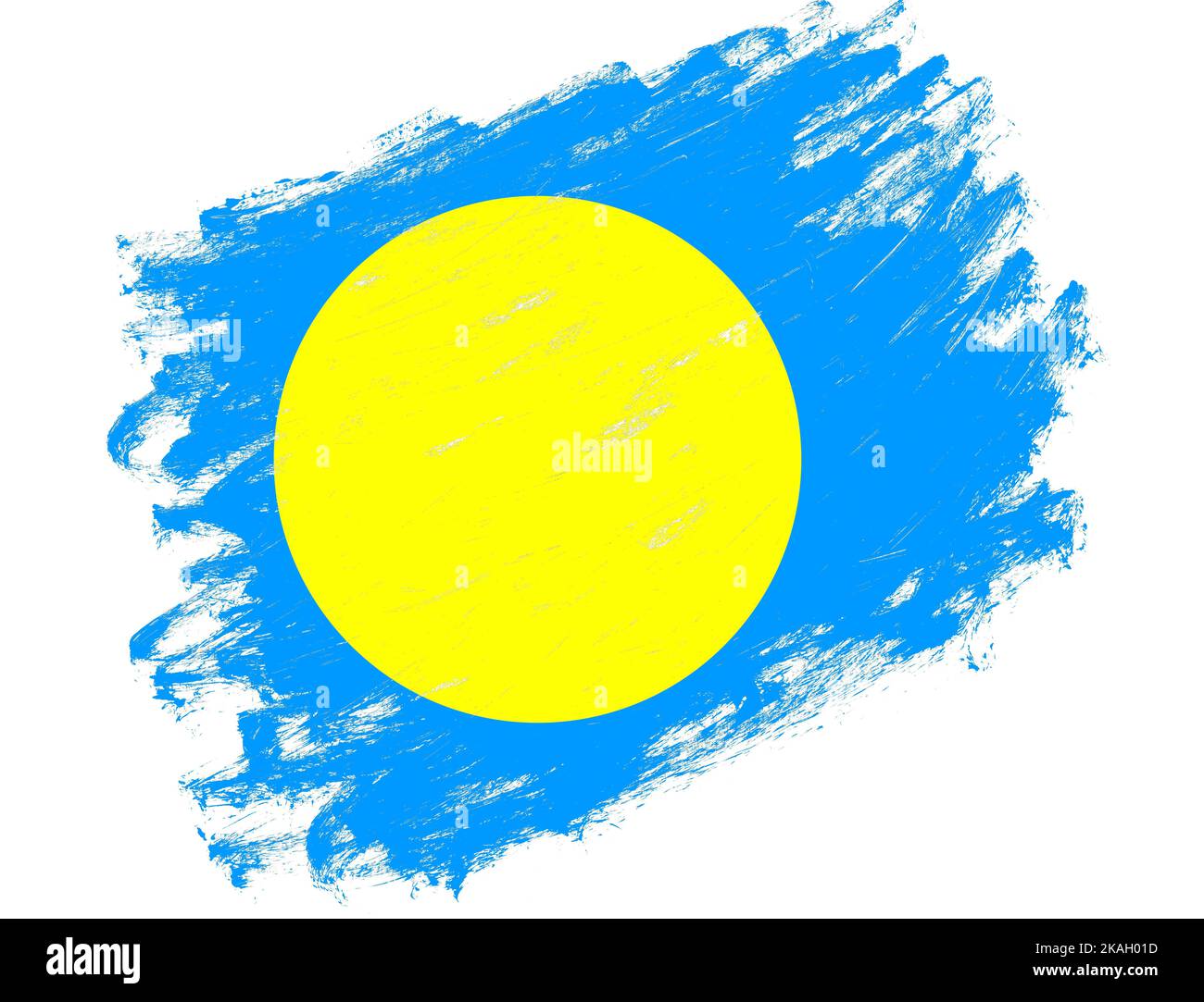 Palau flag painted on a grunge brush stroke white background Stock Photo - Alamy