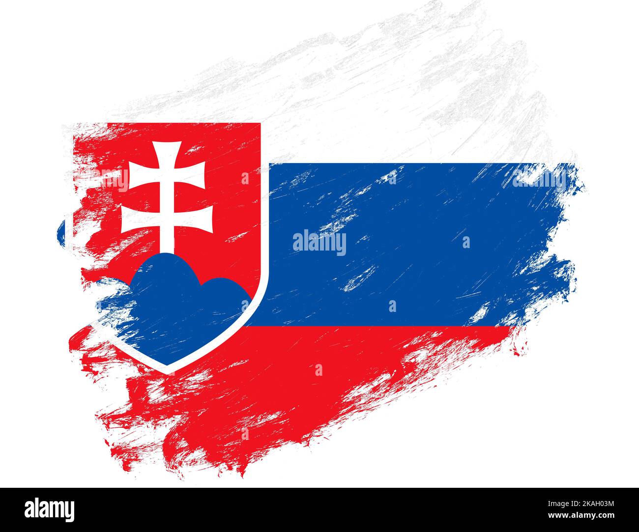 Slovakia flag painted on a grunge brush stroke white background Stock ...