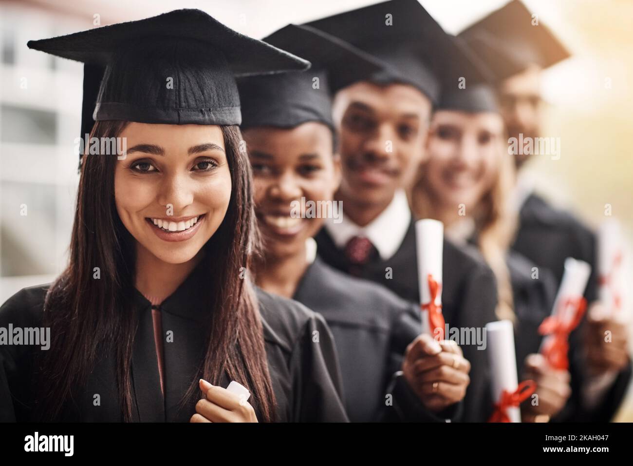 To a better future filled with opportunities. Portrait of students on ...