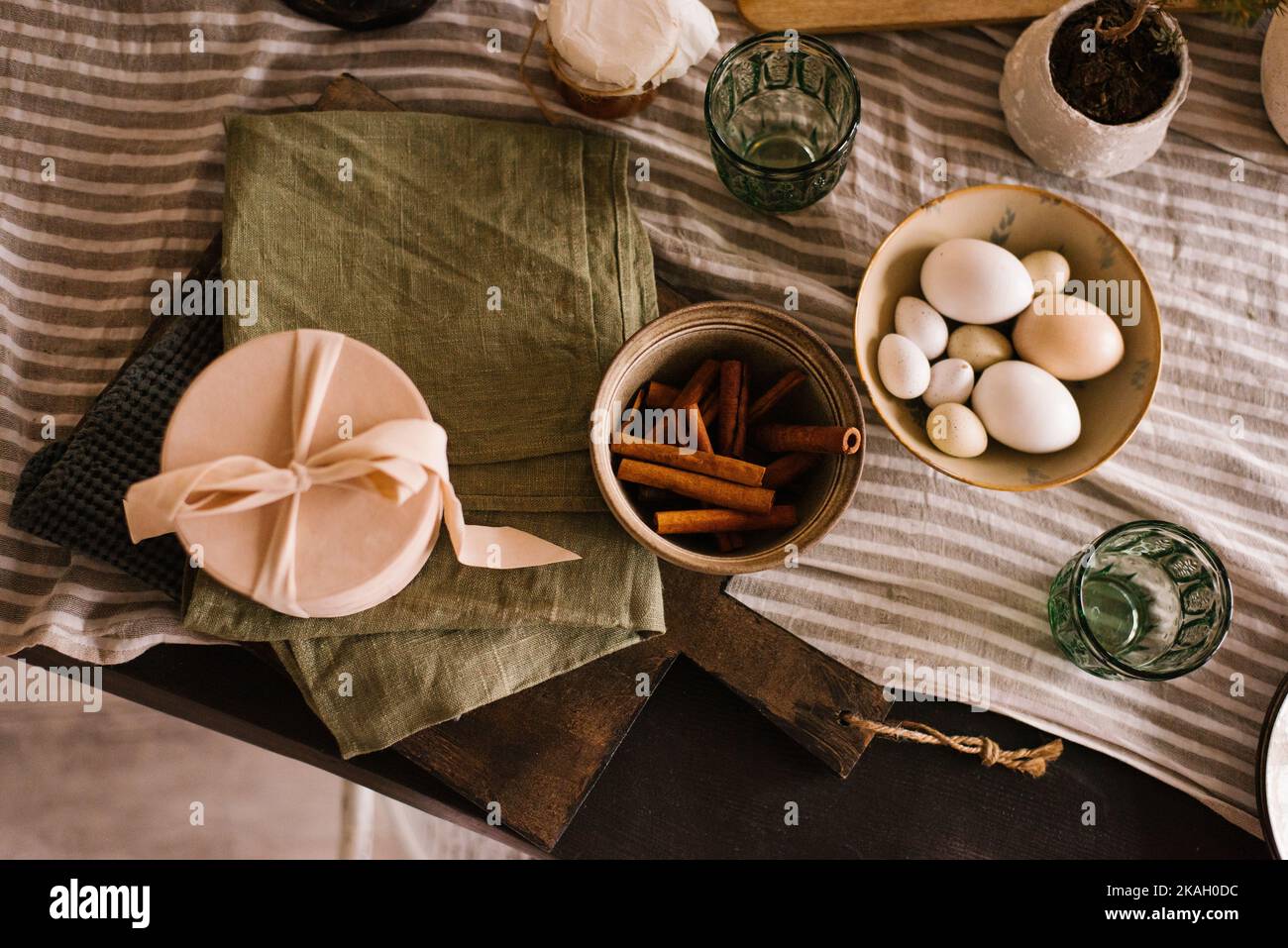 Gift box is on the dining table. Top view Stock Photo - Alamy