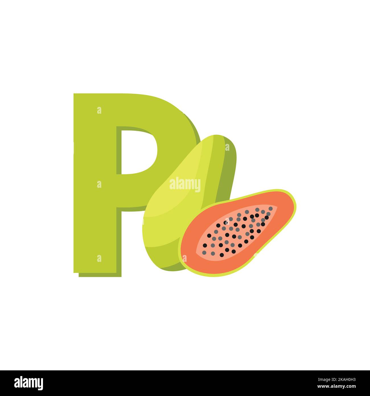 Alphabet Fruits Papaya, Clip Art Vector, Illustration for kids, Letter ...