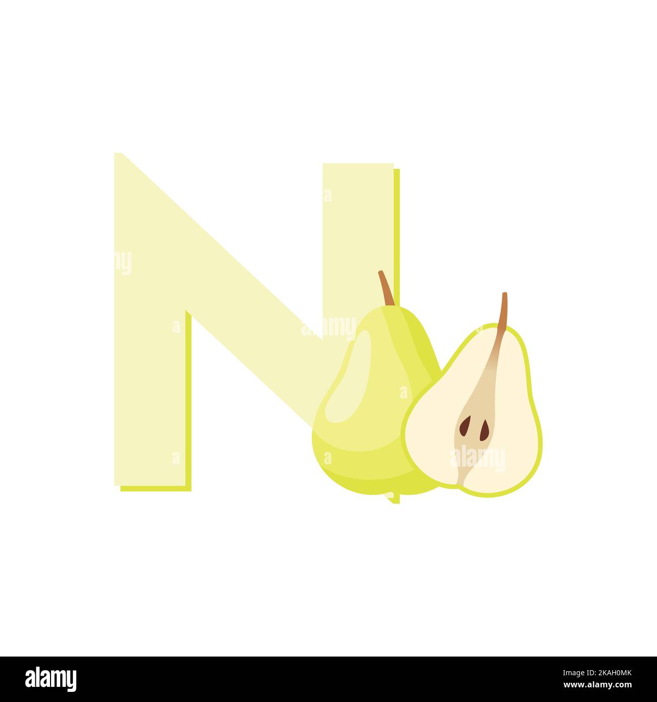 Letter N Alphabet Fruits Nashi Pear, Clip Art Vector, Illustration ...