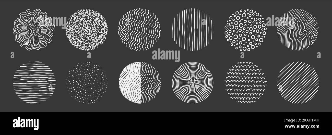 Abstract line pattern circle set. Hand drawn texture, doodle decorative ...