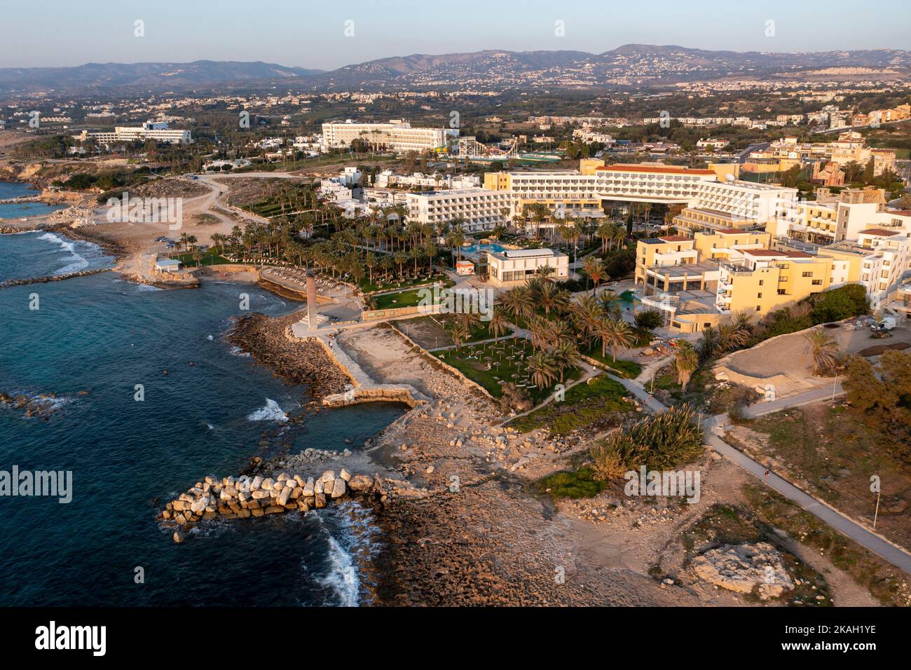 Aerial view of the coastline at St Georges Bay Chloraka and the St ...