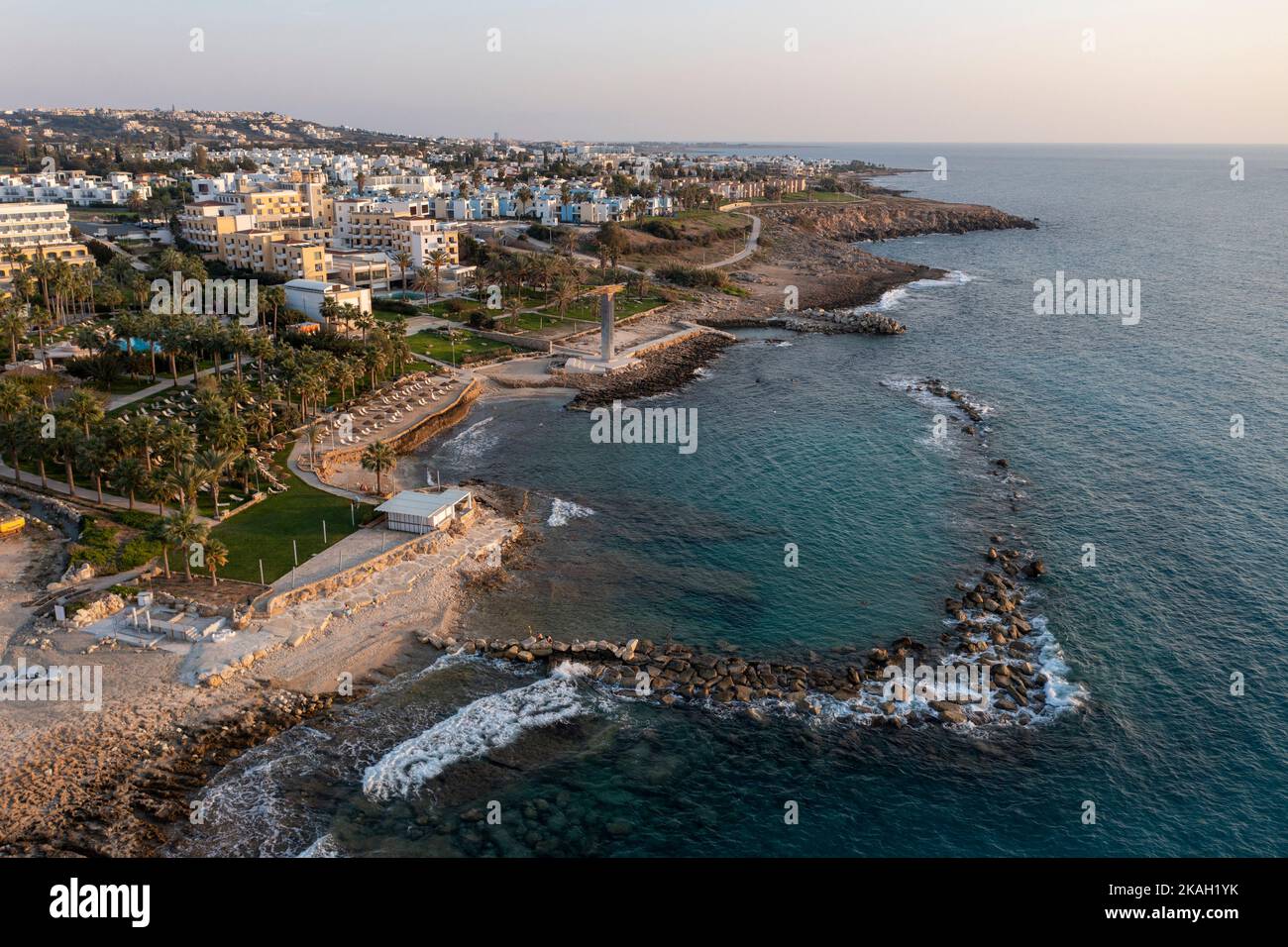 Aerial view of the coastline at St Georges Bay Chloraka and the St ...